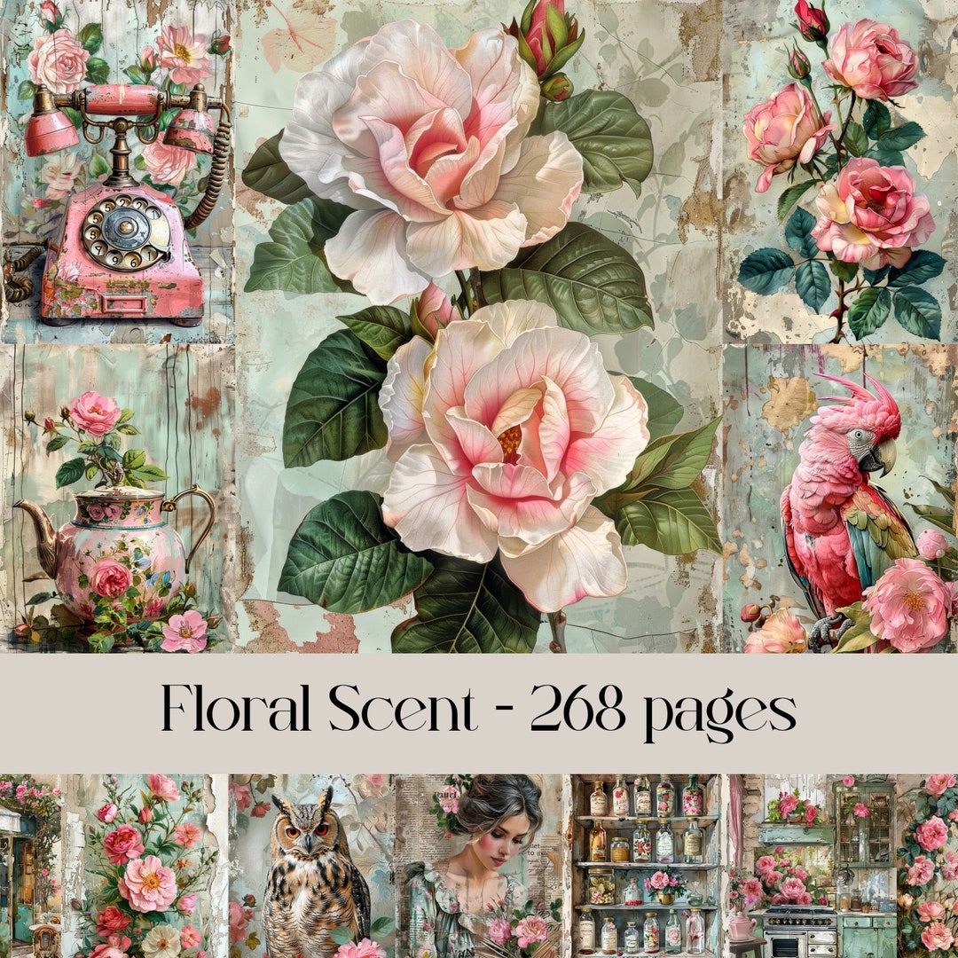 Floral Scent Pages for Junk Journal and Scrapbook, Roses, Peonies ...