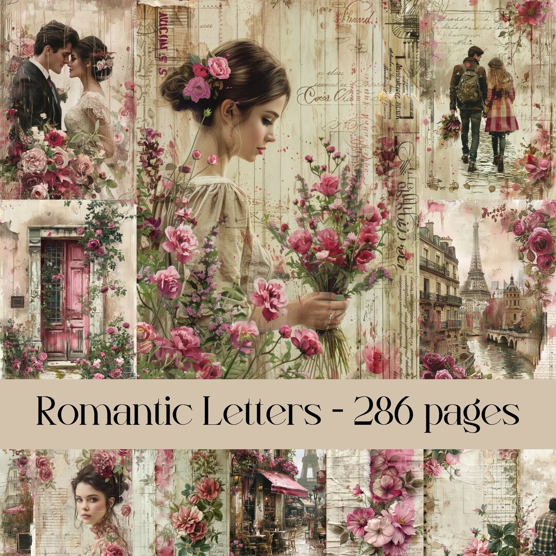 Romantic Letters Pages for Scrapbooking, Junk Journal, Vintage Memories ...
