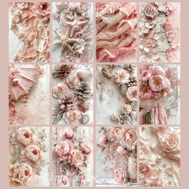 Pink Shabby Chic Lace Digital Paper: 172 Junk Journal Pages (digital ...