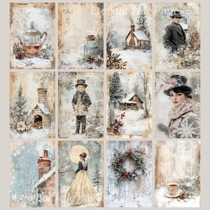 Frosty Christmas Pages, Vintage, Winter Holidays, Digital Paper, Junk ...