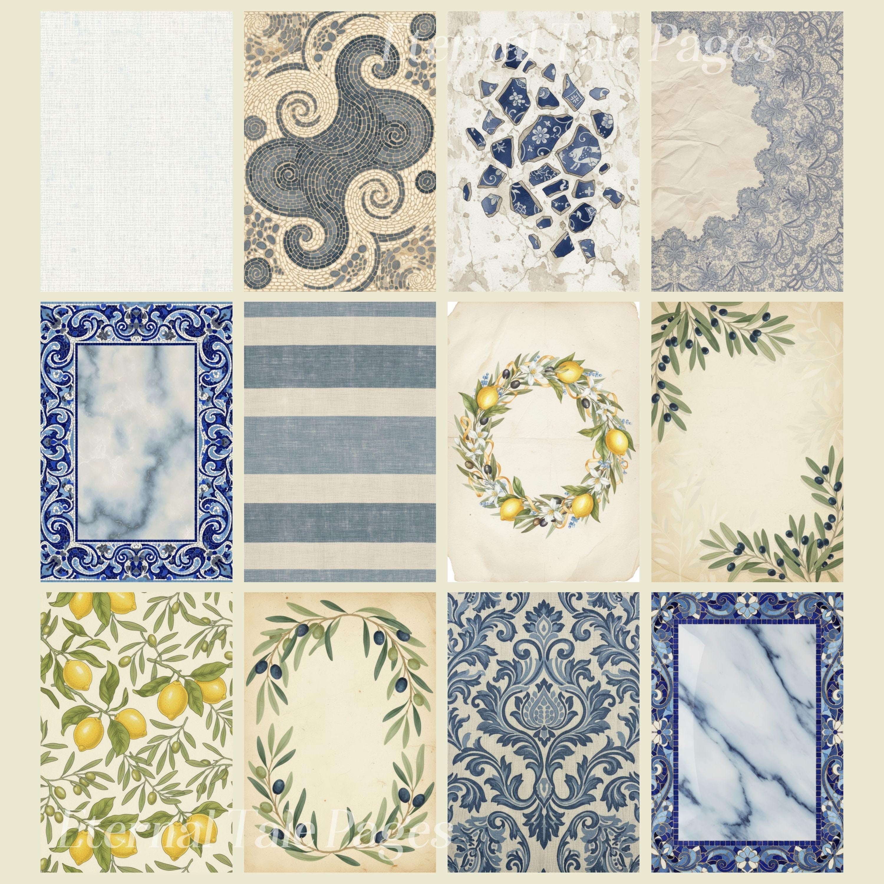Mediterranean Lemon Digital Paper: Blue Tile Scrapbook (digital ...