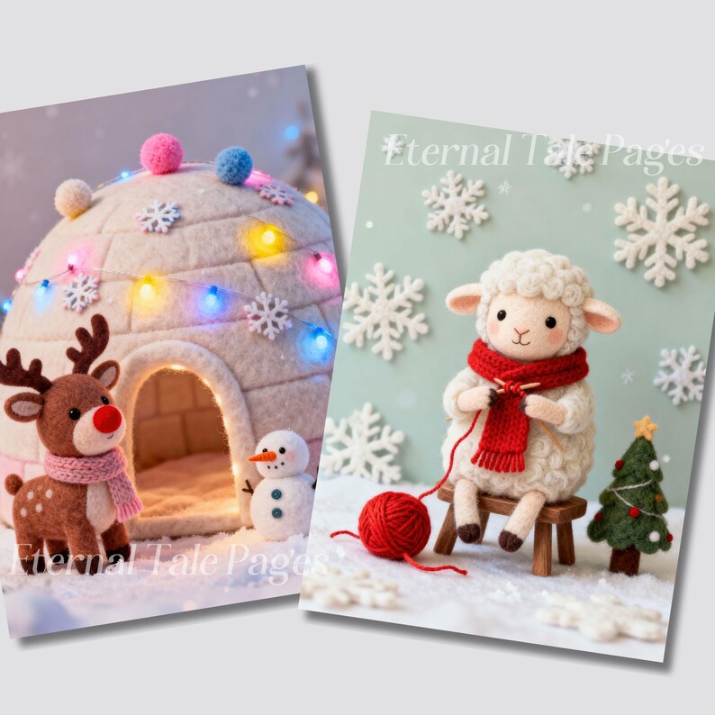 Felt Christmas Scenes Digital Paper, Pastel Winter Designs (digital ...