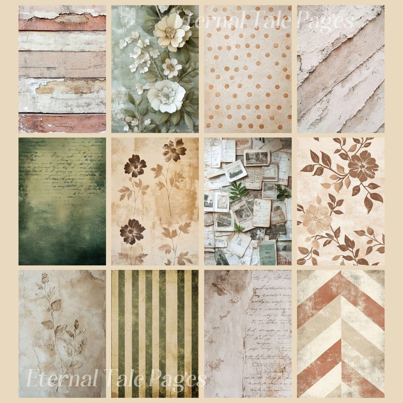 Earthy Tones Digital Paper: Junk Journal Scrapbook Backgrounds (digital ...