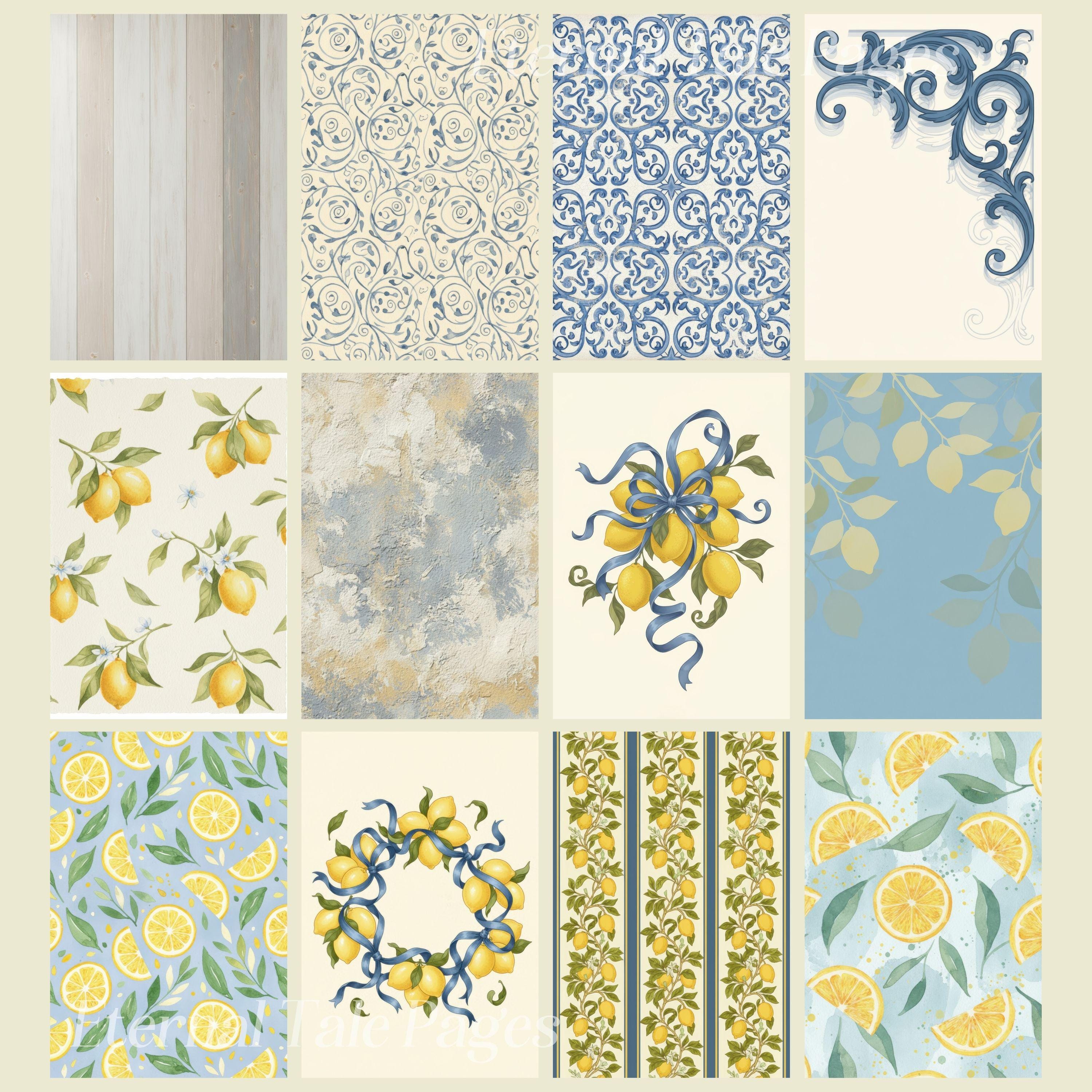 Mediterranean Lemon Digital Paper: Blue Tile Scrapbook (digital ...