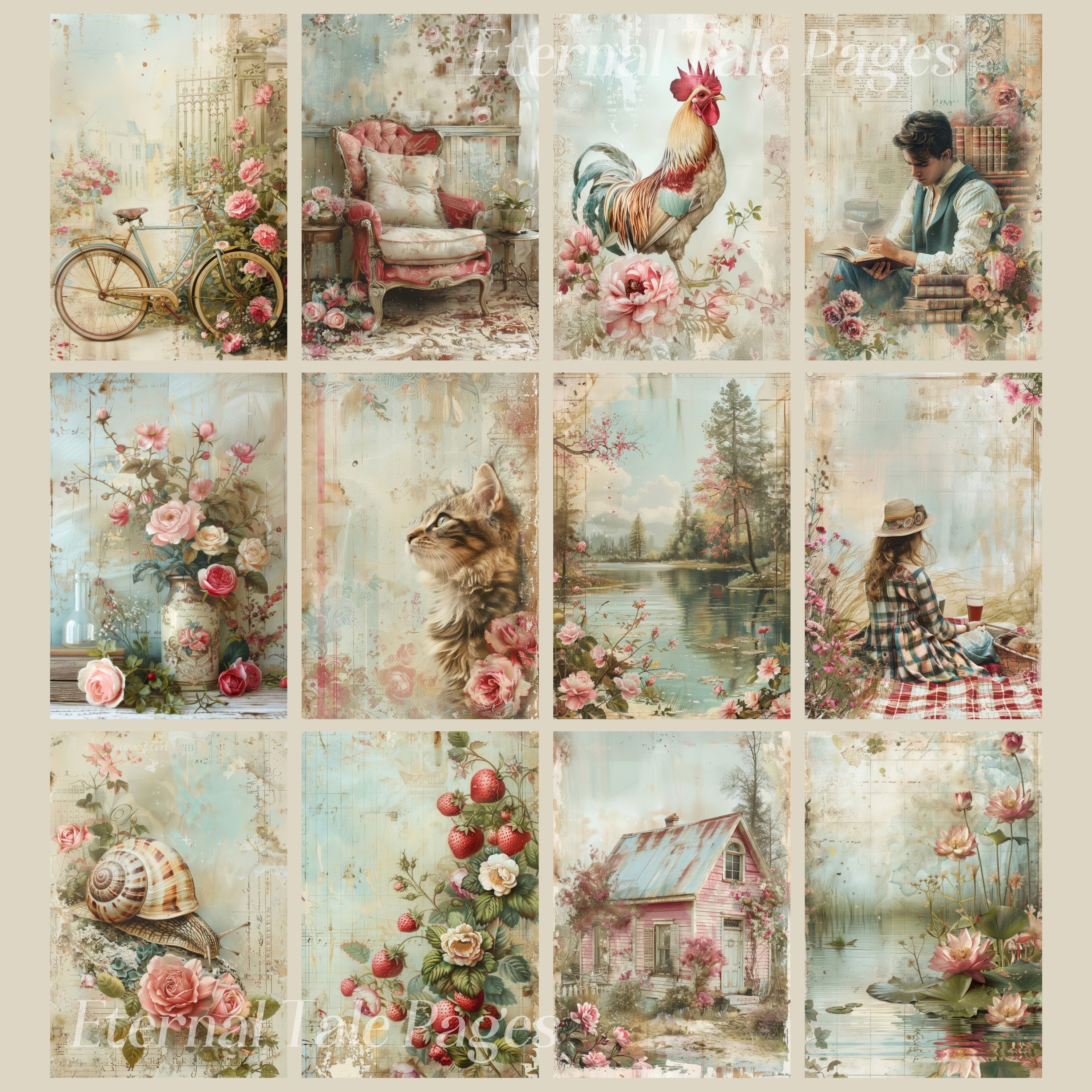 Summer Cottage Scrapbook Paper: Vintage Countryside Images (digital ...