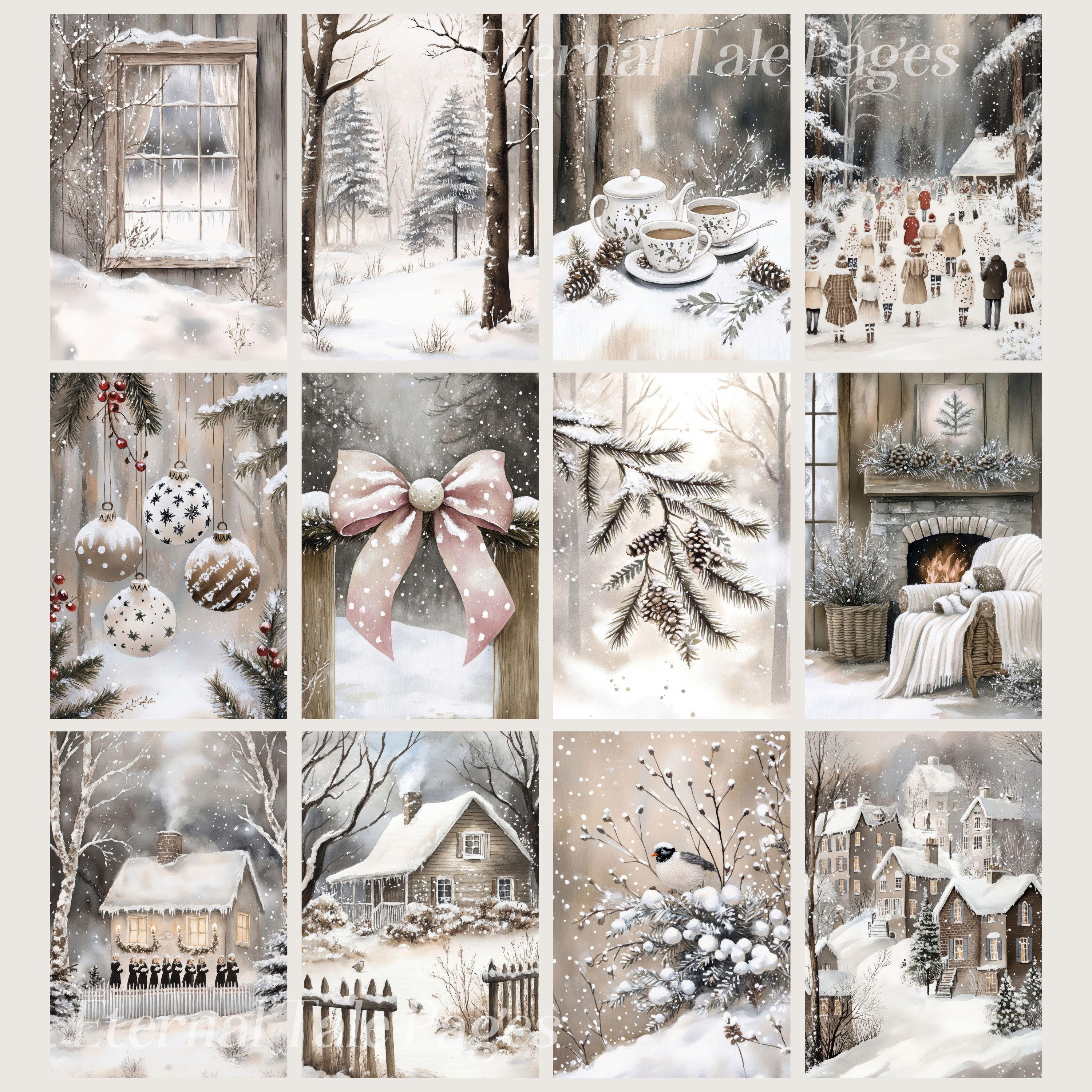 Neutral Christmas Digital Paper Set: Beige Winter Backgrounds ...