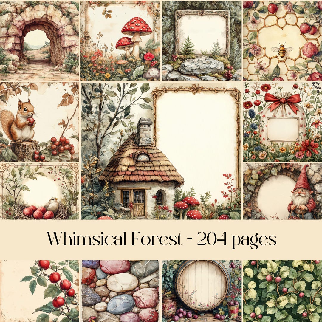 Whimsical Forest Scrapbook Paper: Junk Journal Printable (digital ...