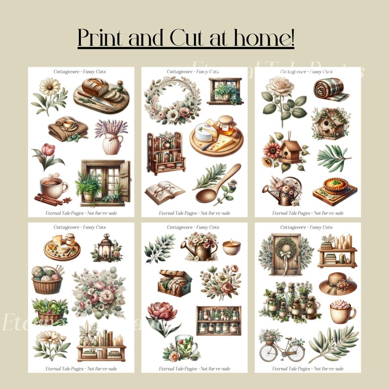Cottagecore Fussy Cuts: Rustic Scrapbook Stickers (digital) - Etsy