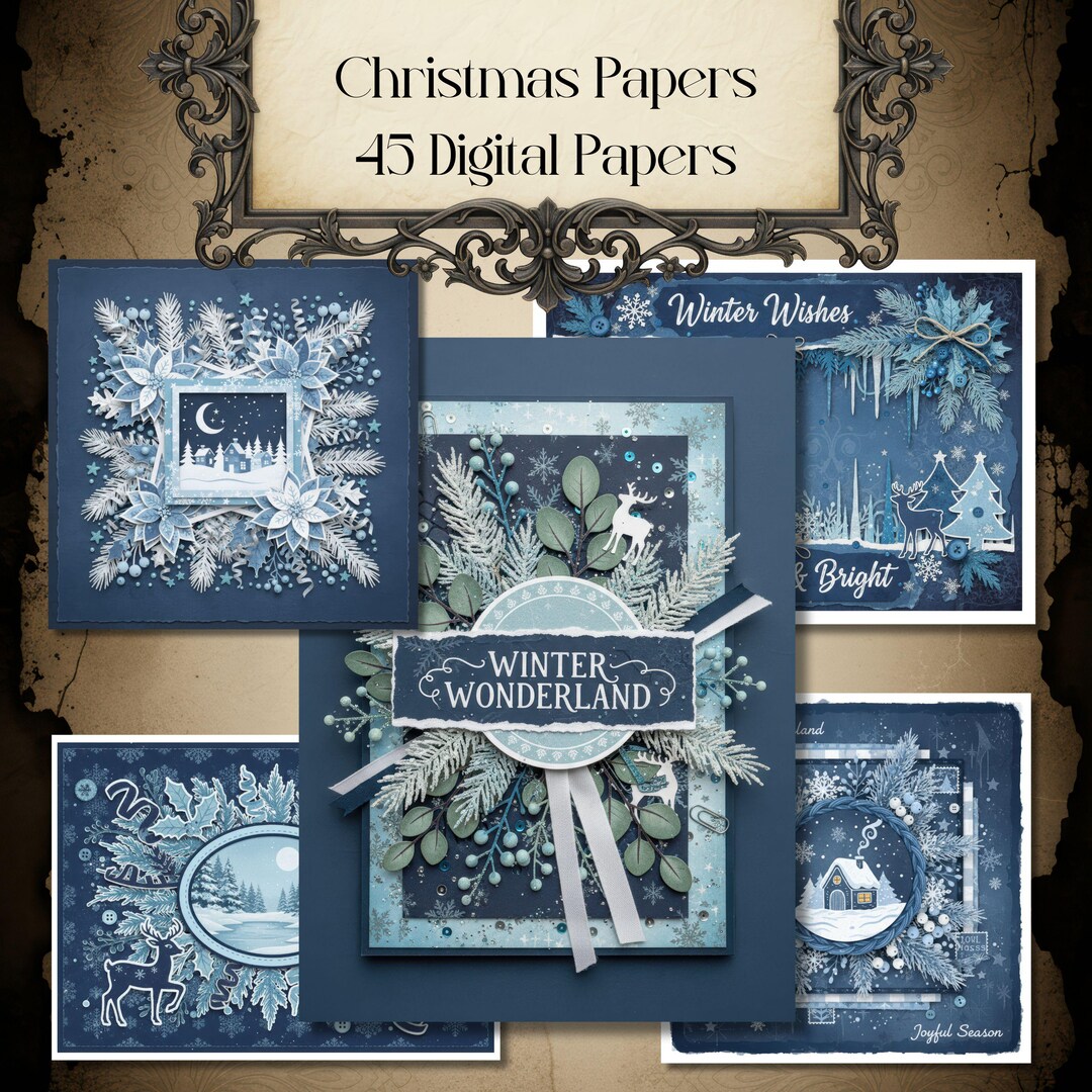 Blue Christmas Digital Paper Pack: Winter Wonderland Junk Journal ...