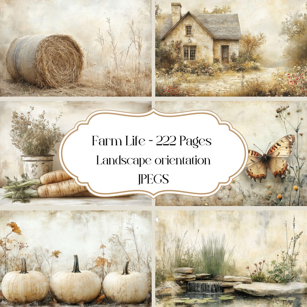 Farm Life Digital Paper: Landscape Junk Journal Pages (222 JPEG) - Etsy