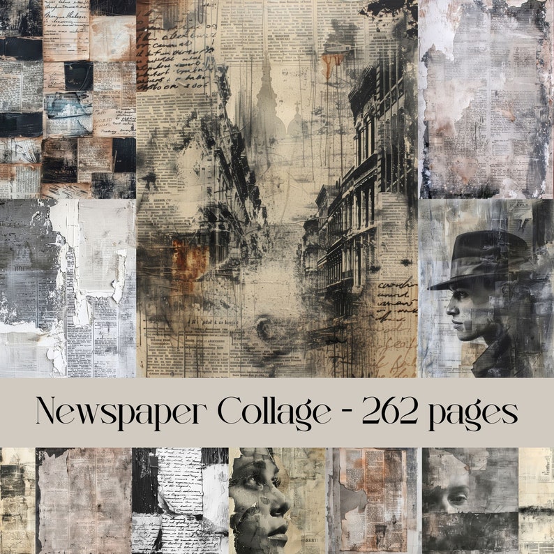 Newspaper Collage: Vintage Textures for Junk Journaling (digital ...