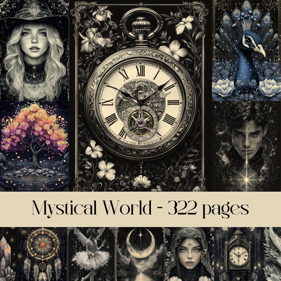 Mystical World Digital Paper: Witchy Junk Journal, Scrapbook (322 A4 ...