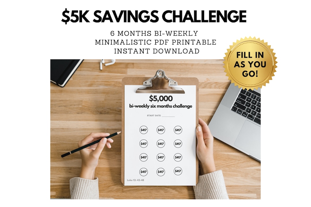 5K Savings Challenge Printable | 6 Months Bi-weekly Challenge | EQUAL ...