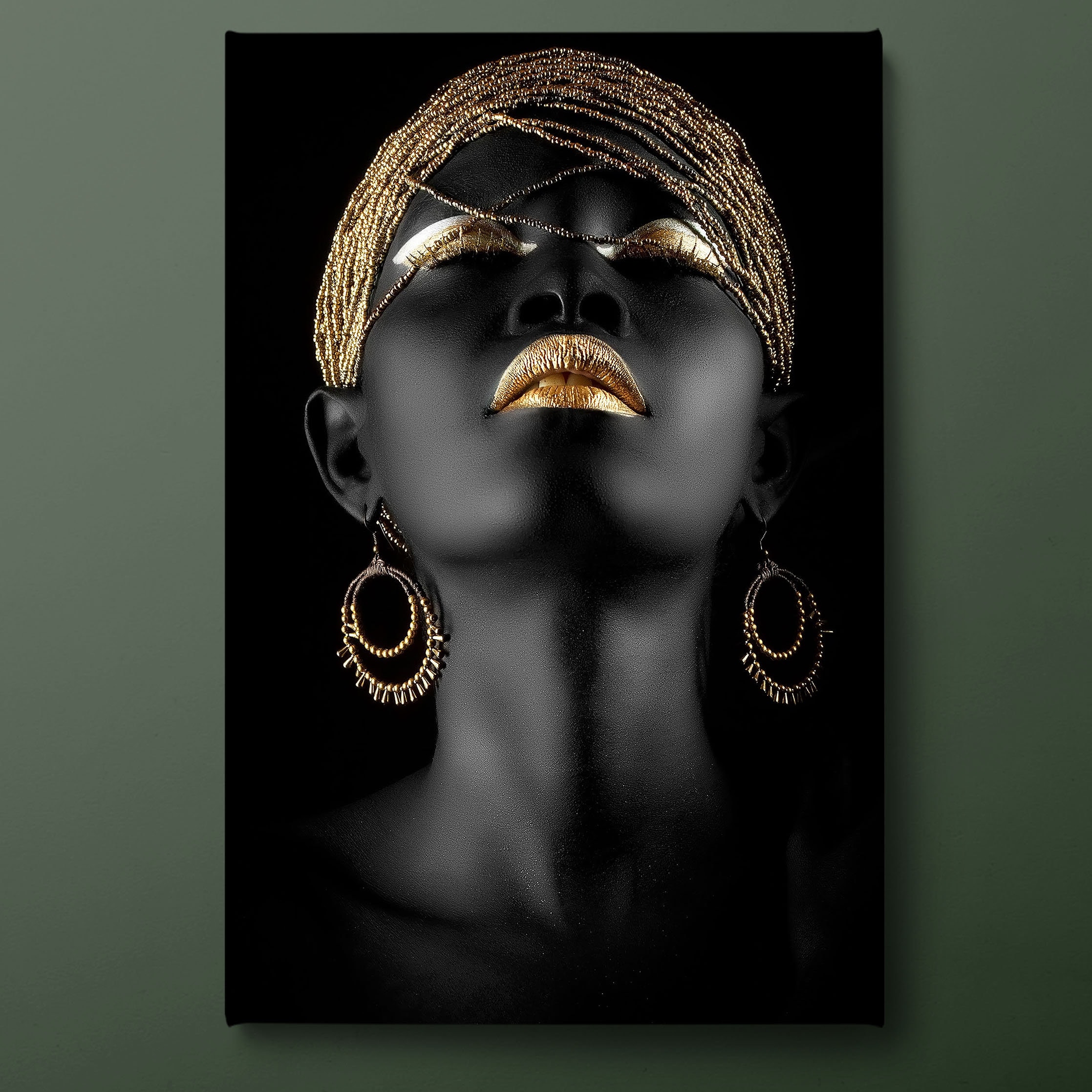 Black Gold Woman Canvas Wall Art, Gold Glitter Lip Girl Canvas Print ...
