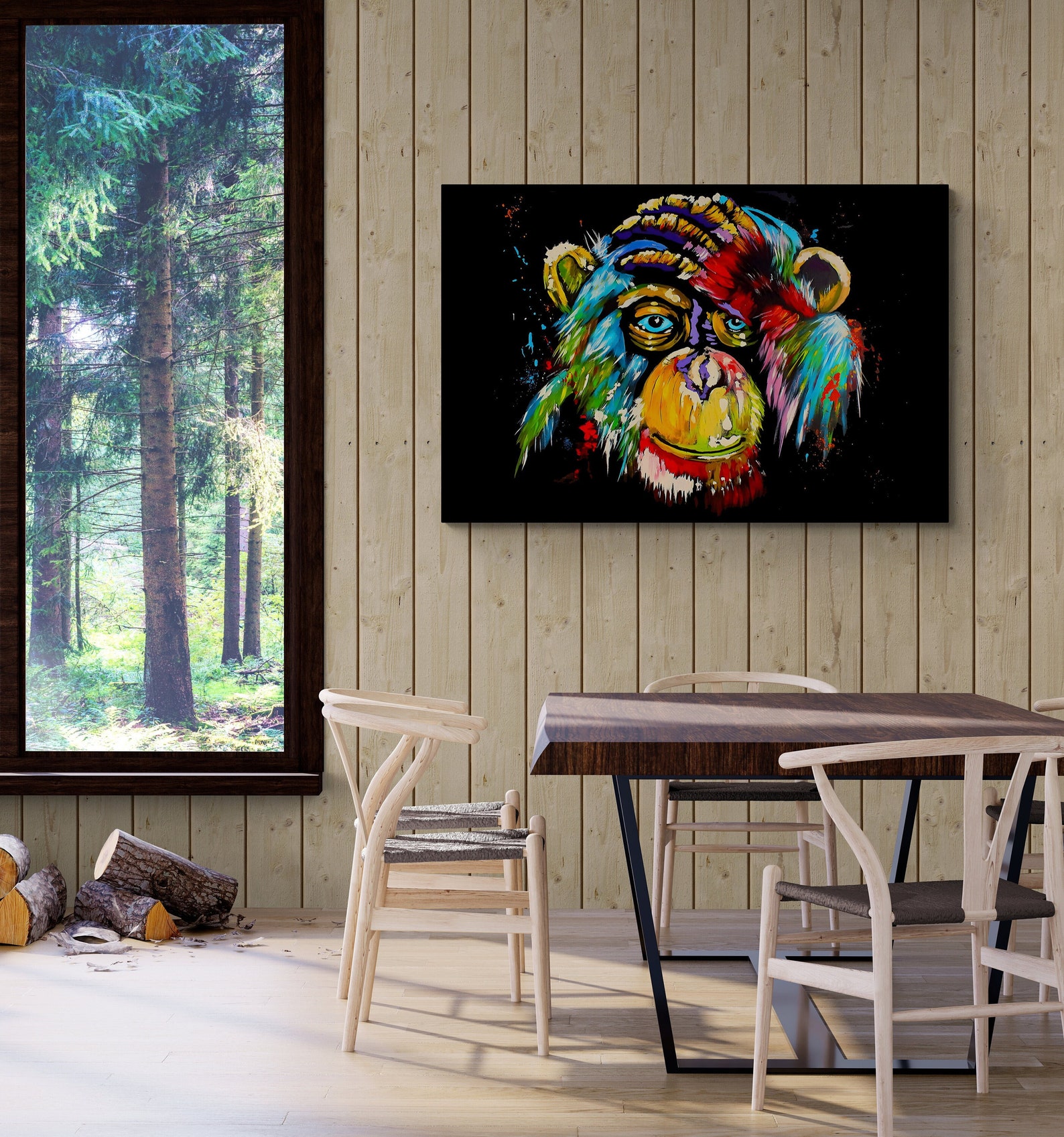 Monkey Canvas Wall Art, Colorful Monkey Canvas Print, Animal Canvas ...