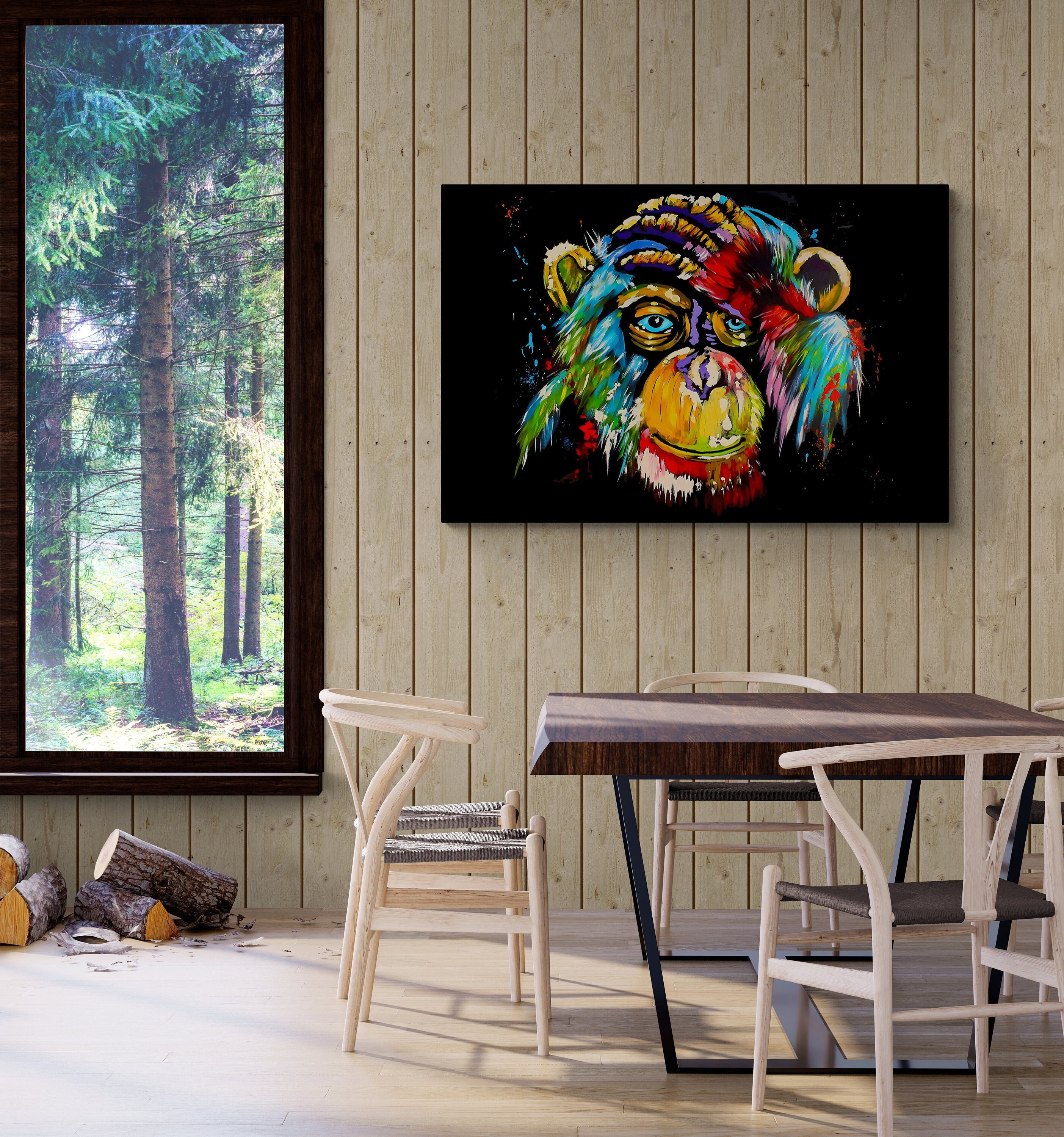 Monkey Canvas Wall Art, Colorful Monkey Canvas Print, Animal Canvas ...
