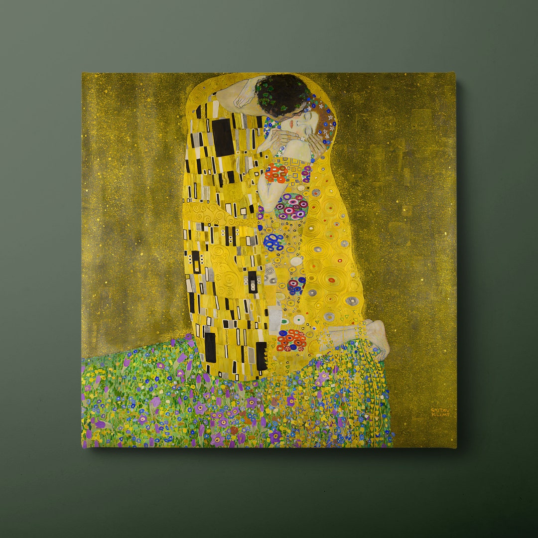 Famous Gustav Klimt the Kiss Canvas Wall Art, Yellow Green Canvas Print ...