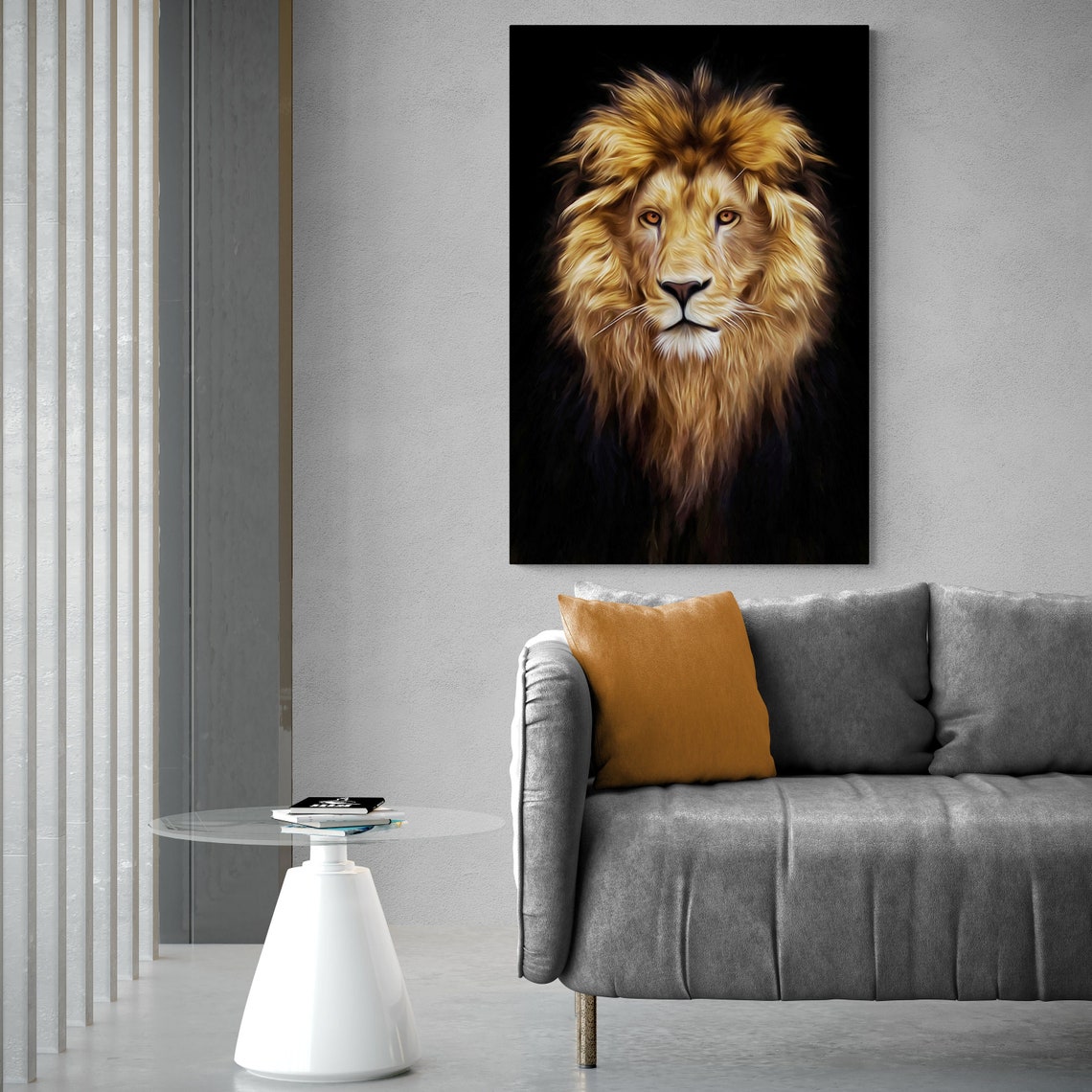 Lion Canvas Wall Art, Male Lion Canvas Print, Animals Canvas Painting ...