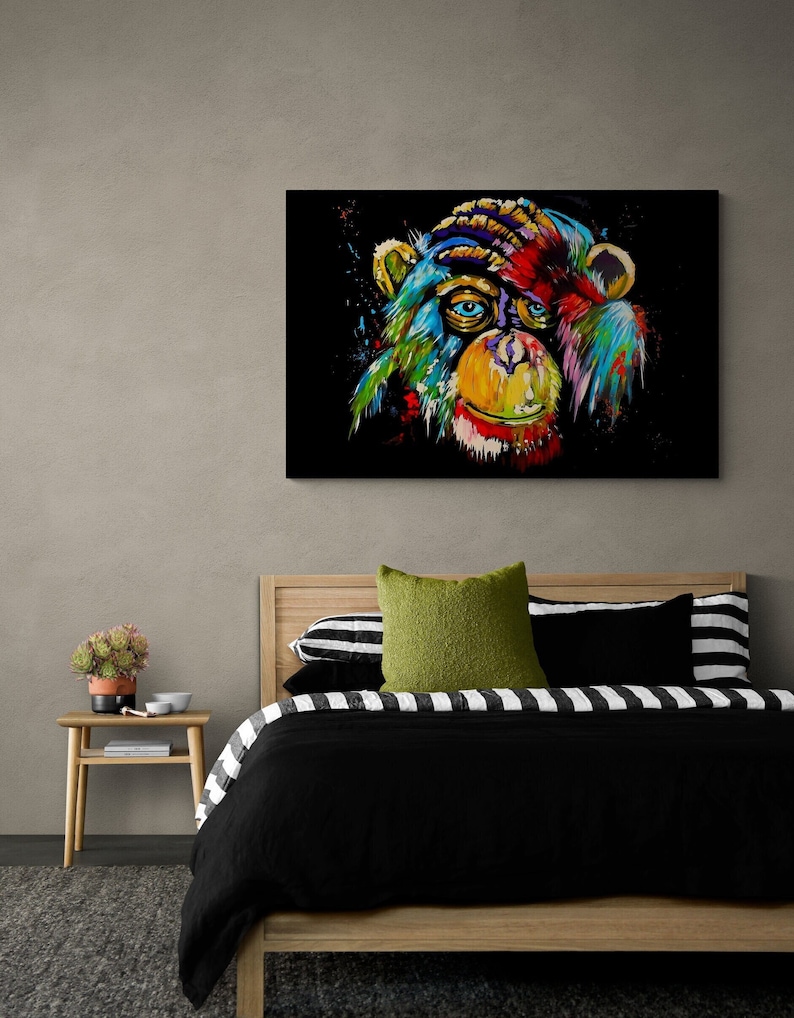 Monkey Canvas Wall Art, Colorful Monkey Canvas Print, Animal Canvas ...