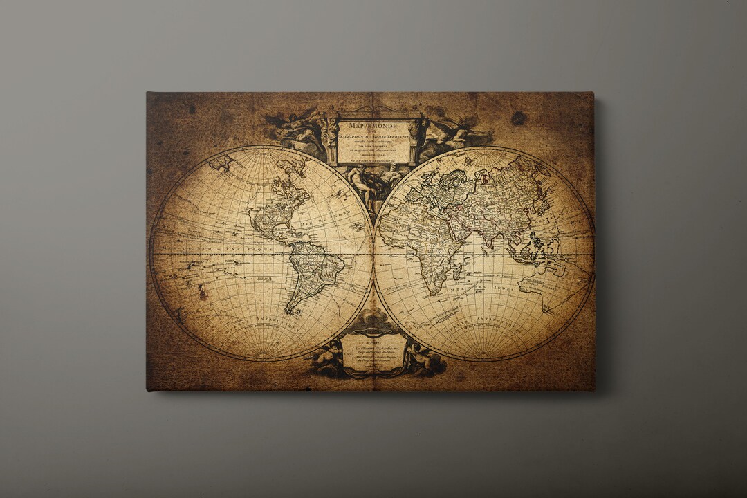 Vintage World Map Canvas Wall Art, Vintage Map of the World Canvas ...