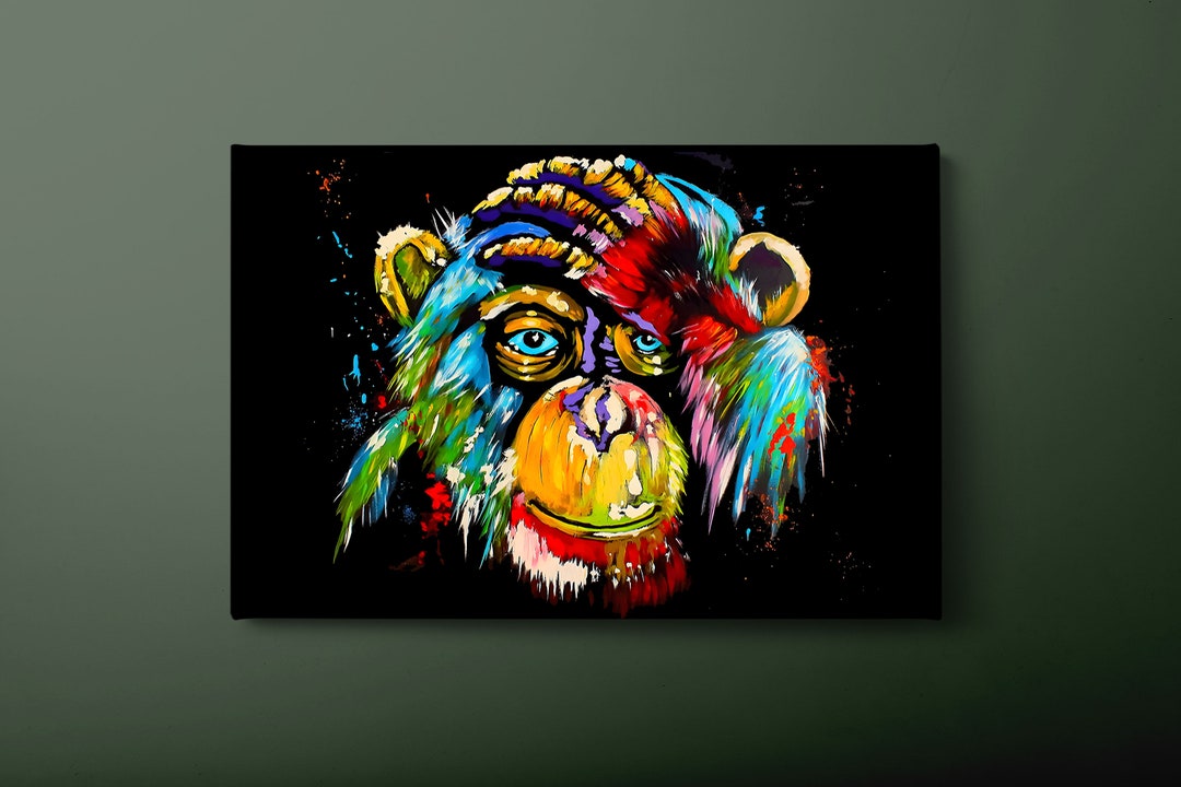 Monkey Canvas Wall Art, Colorful Monkey Canvas Print, Animal Canvas ...