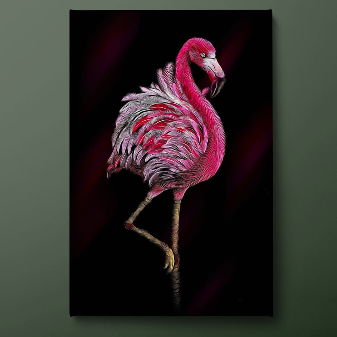 Pink Flamingo Canvas Wall Art, Animals Canvas Print, Black Pink ...