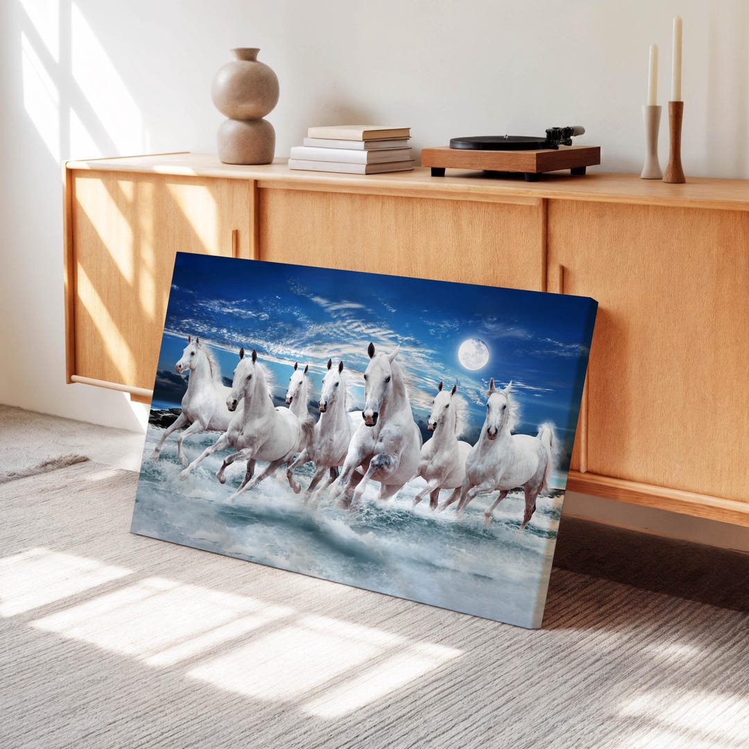 White Horses Running Canvas Art, Animal Wall Art Prints, Equestrian ...