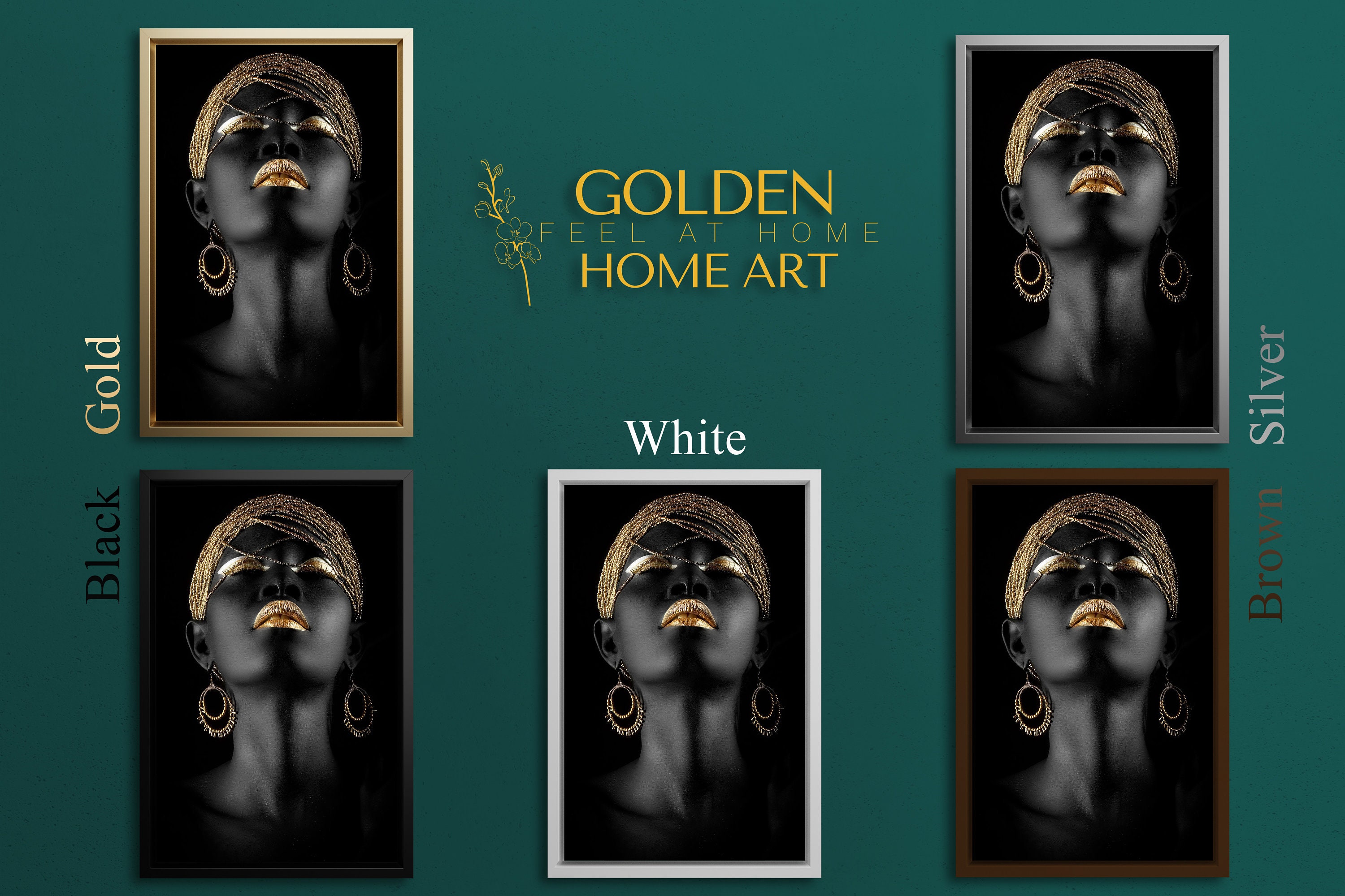Black Gold Woman Canvas Wall Art, Gold Glitter Lip Girl Canvas Print ...