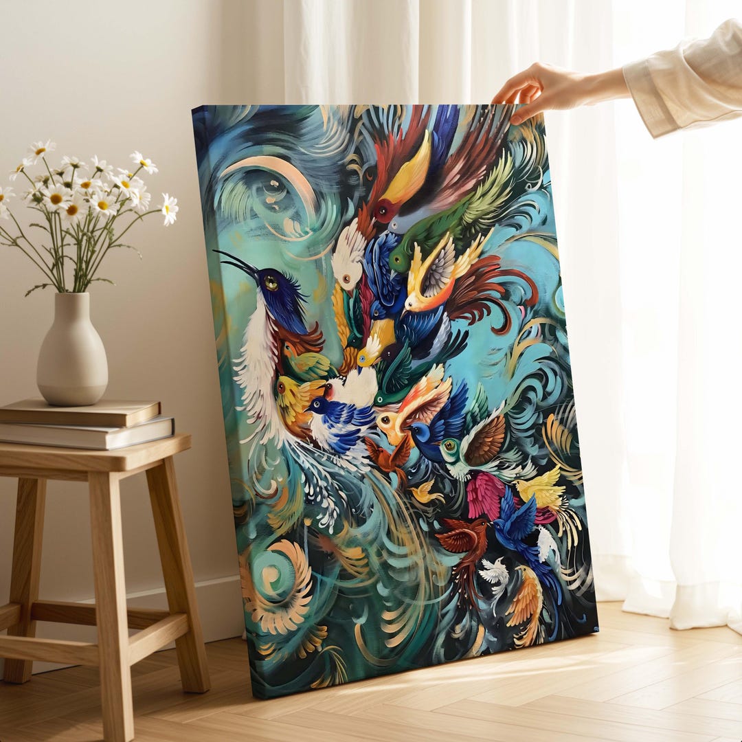 Simurgh Mythical Bird Canvas Print, Colorful Phoenix Wall Artwork ...