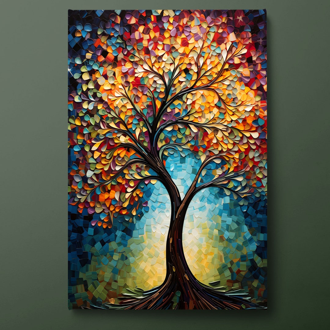 Colorful Tree of Life Canvas Wall Art, Life of Tree Canvas Print ...