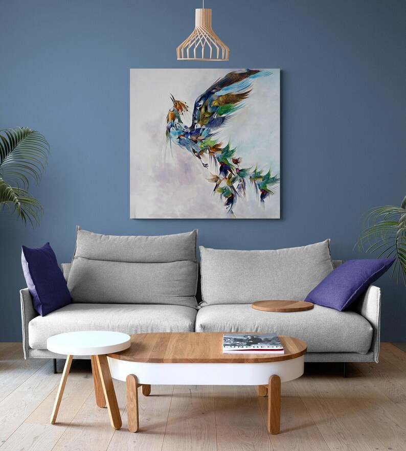 Phoenix Bird Canvas Art, Mythological Print, Fiery Fantasy Wall Artwork ...