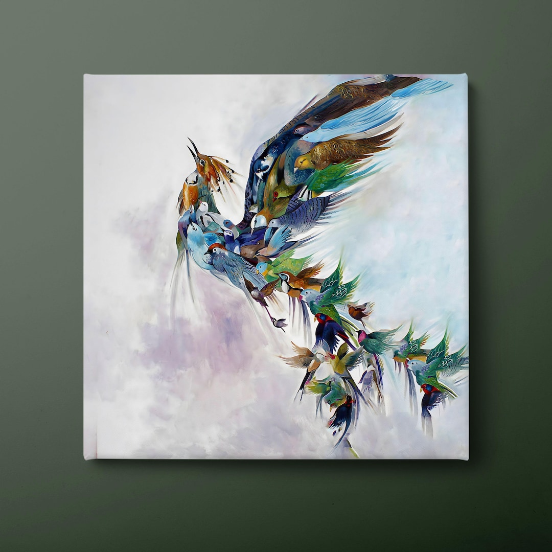 Phoenix Bird Canvas Art, Mythological Print, Fiery Fantasy Wall Artwork ...