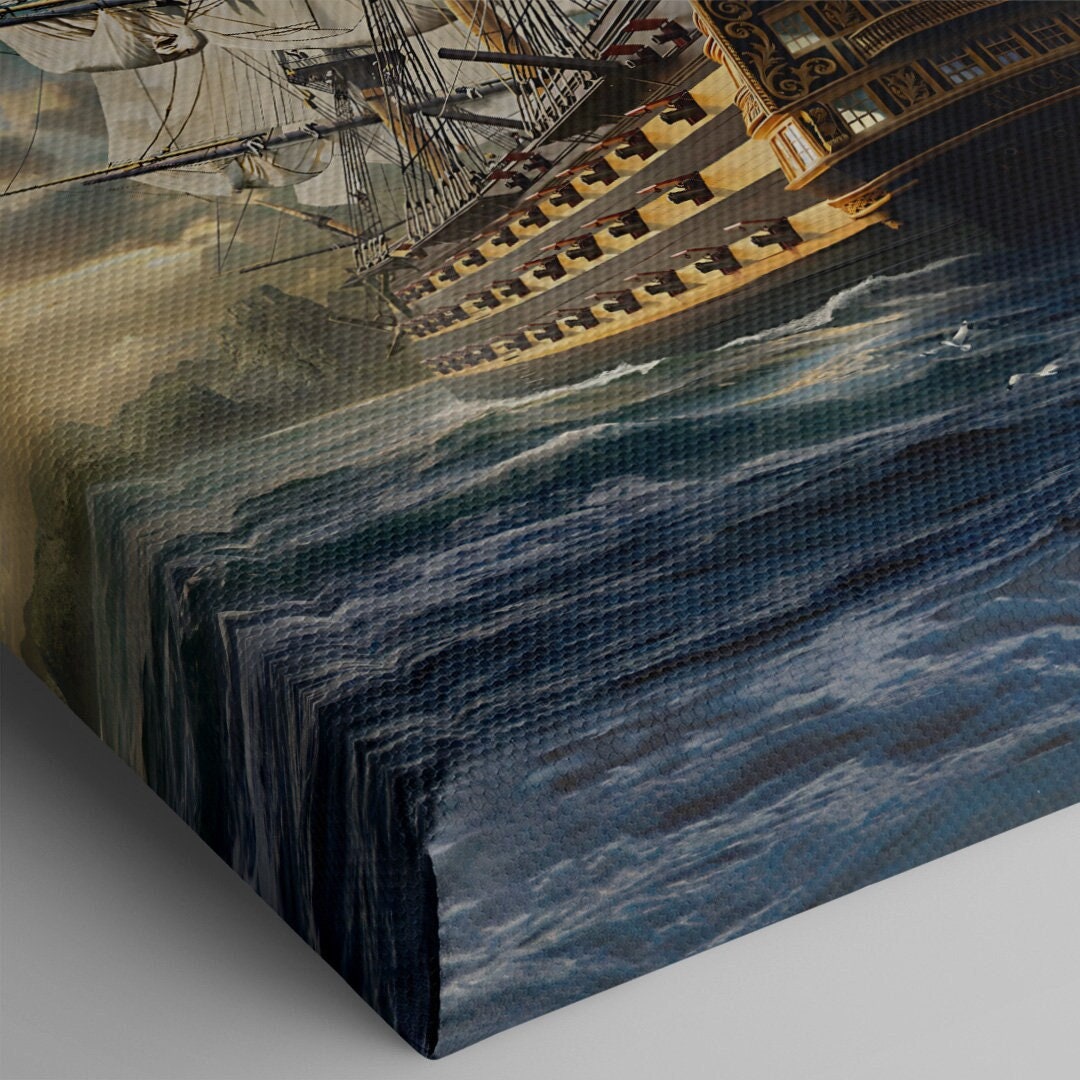 Sailboat on the Sea Canvas Wall Art, Battle Ship Canvas Print, Pirate ...
