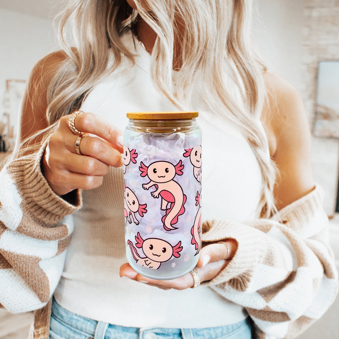 Trendy Axolotl Tumbler, 16oz Glass Cup With Bamboo Lid and Straw, Cute ...