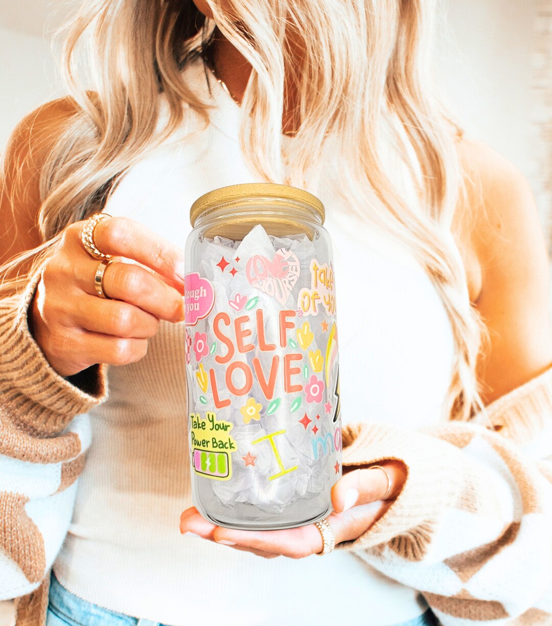 Self Love Cup Daily Affirmations Glass Cup 160z, Daily Affirmations ...