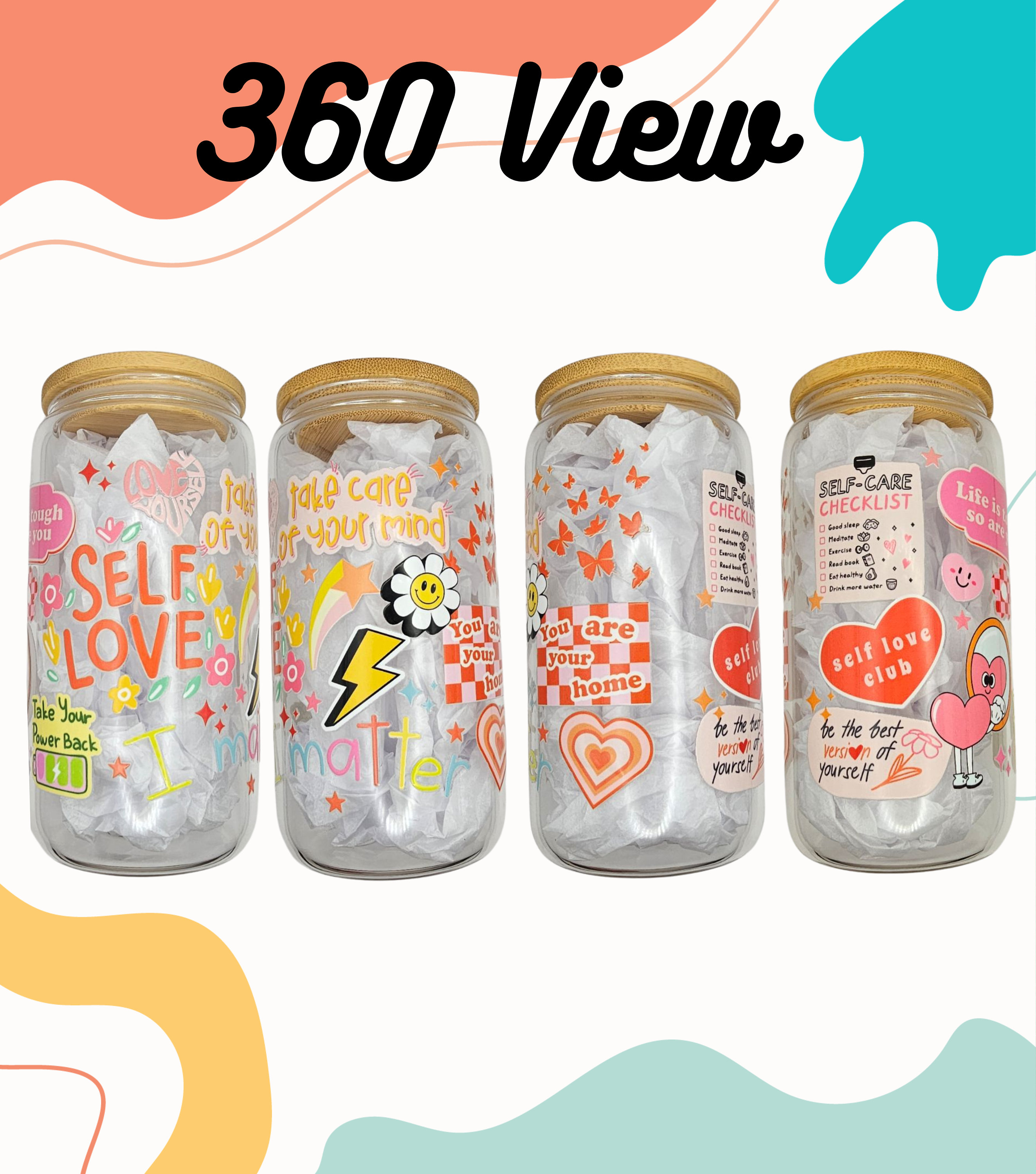 Self Love Cup Daily Affirmations Glass Cup 160z, Daily Affirmations ...