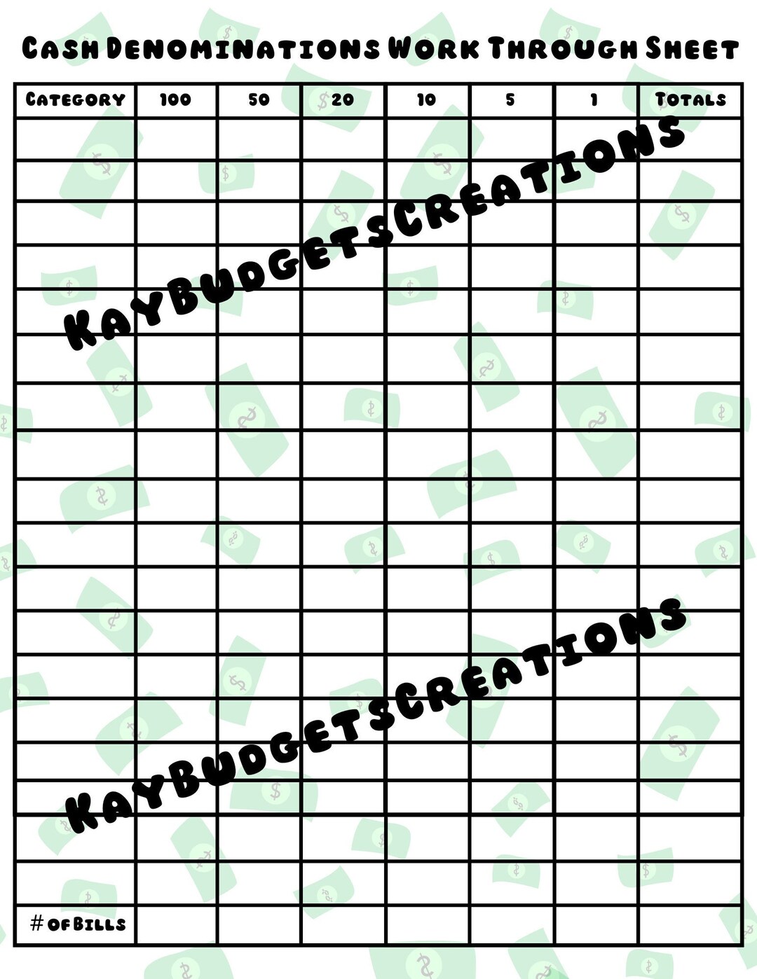 Digital Download Cash Denominations Work Through Sheet falling Money ...