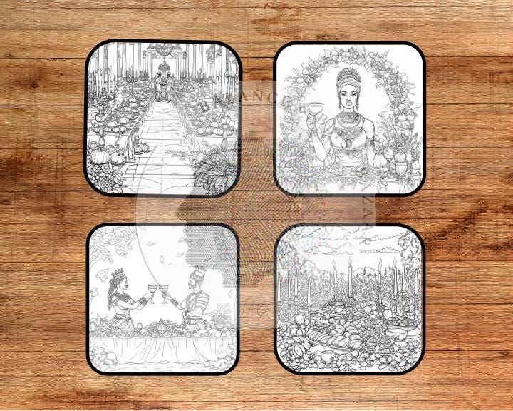 28 Harvest Feast Coloring Book African American Kings Queens Fall ...