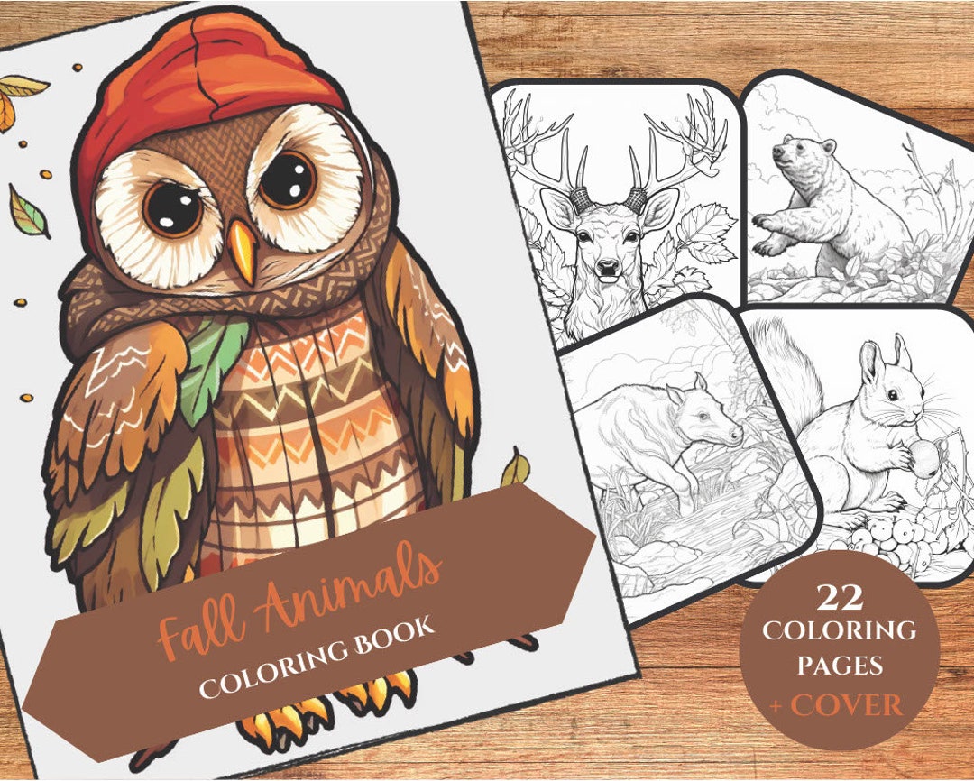 22 Fall Animal Inspired Coloring Book, Printable PDF, Fall, Animal ...
