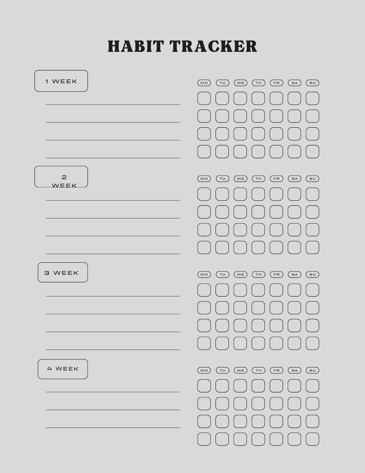 Printable Habit Tracker 4 Weeks Goal Planner - Etsy Australia