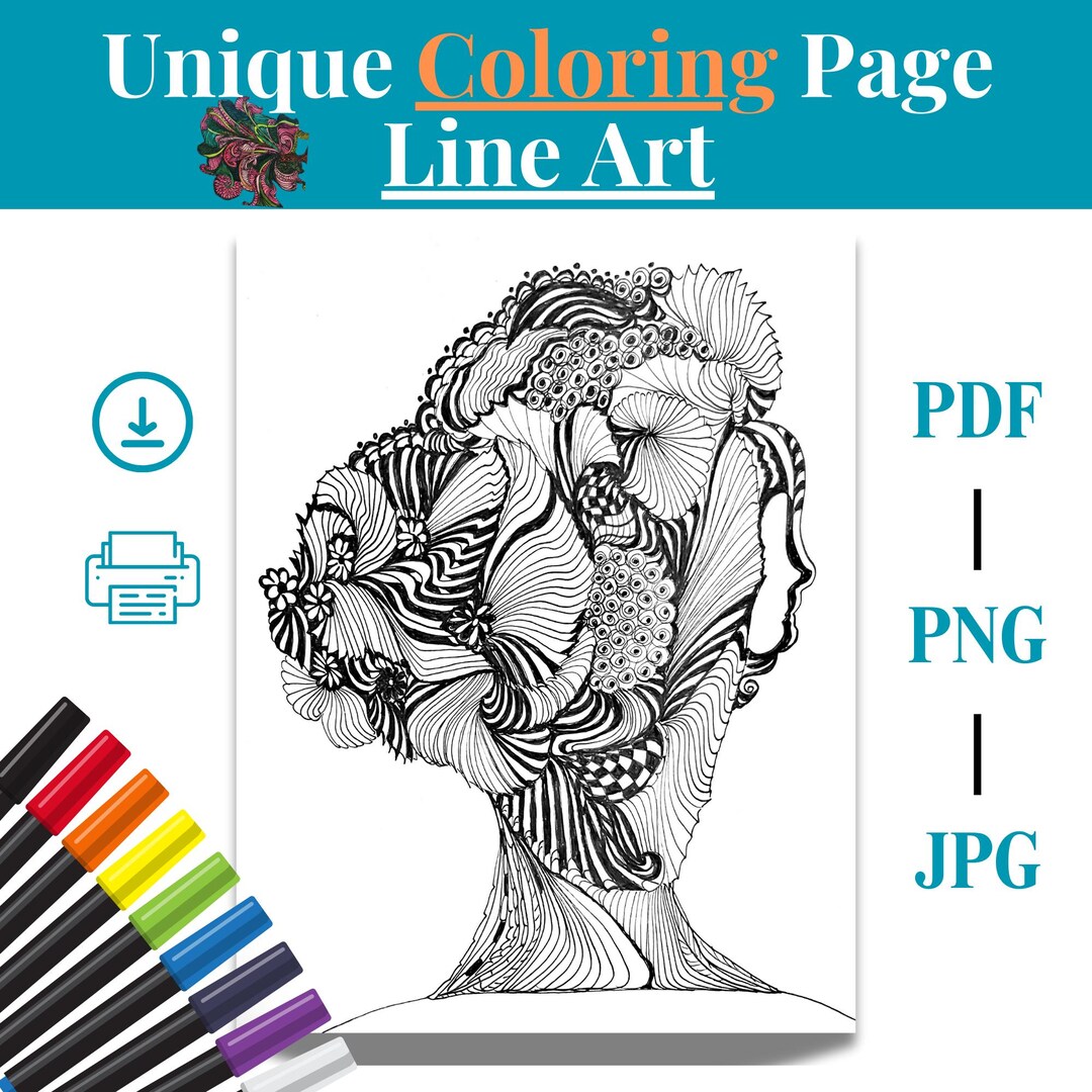 Unique Coloring Page, Printable Coloring Sheet, Hand Drawn Line Art ...