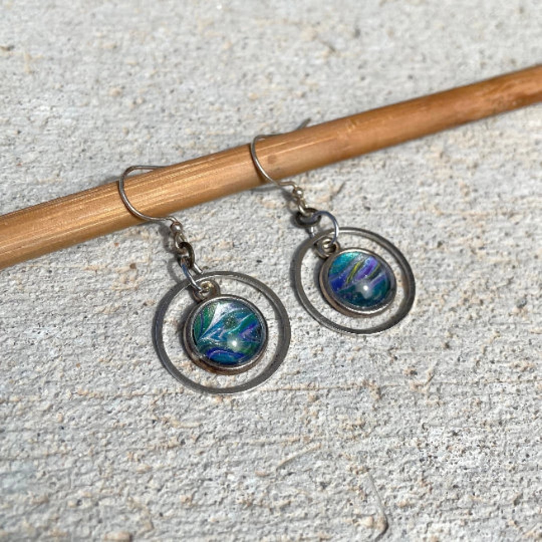 Glass Disk Earrings in Light Blue, Flow Art, Cool Earrings, Quirky ...