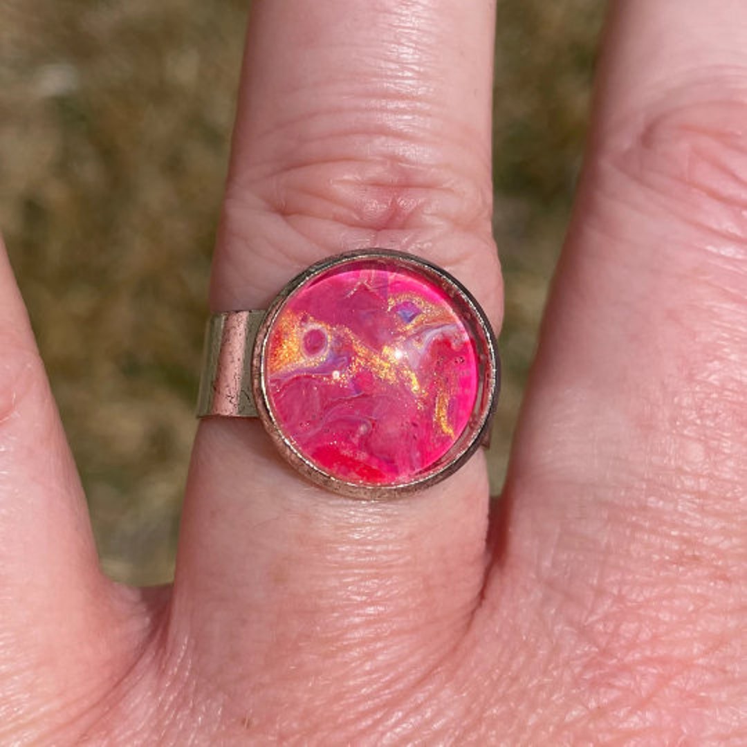 Pink Abstract Ring, Flow Art, Fluid Art Jewelry, Quirky Ring, Cottage ...