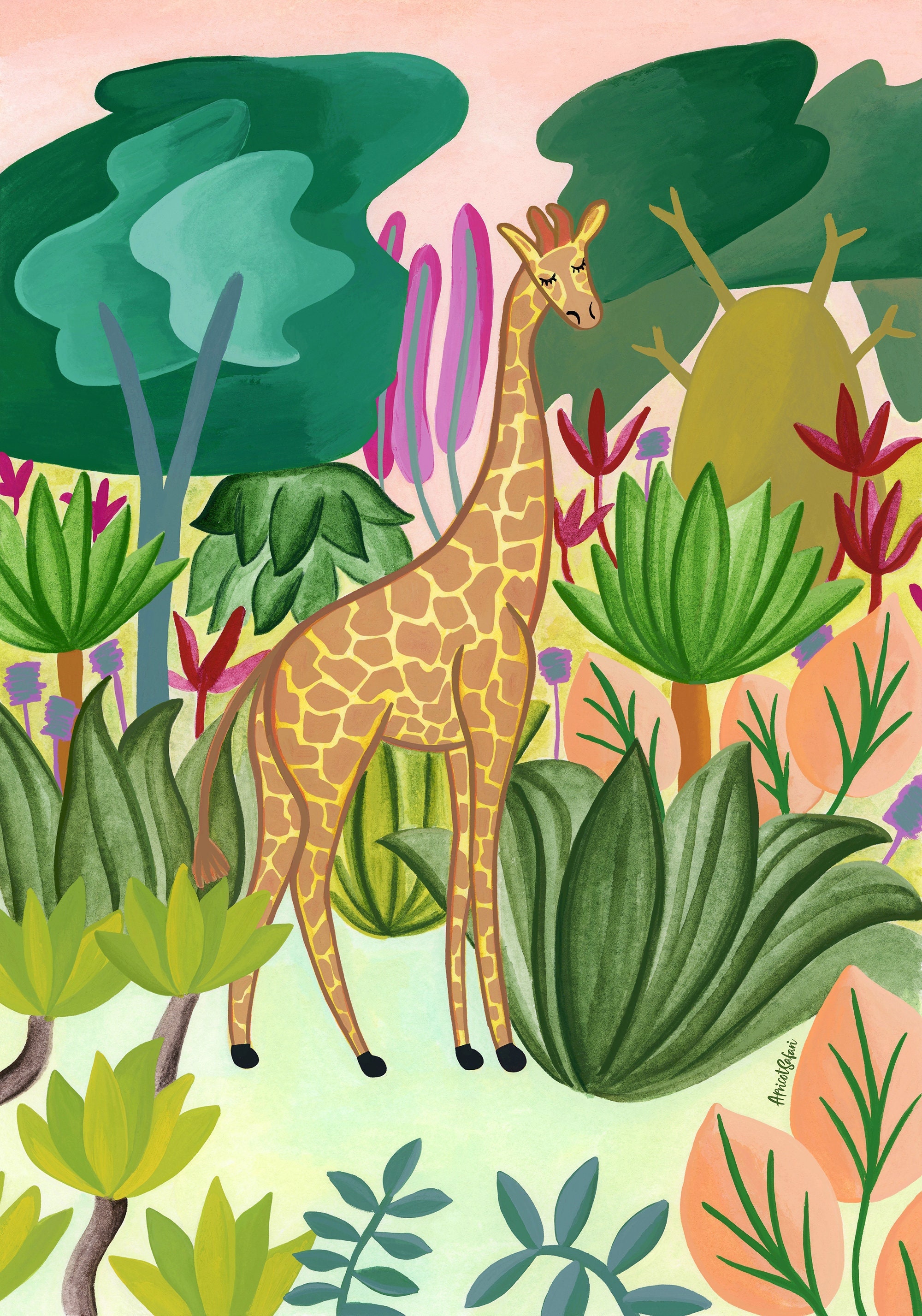 Sunset Giraffe - Wall Art, Safari, Jungle Illustration, Home Decor ...