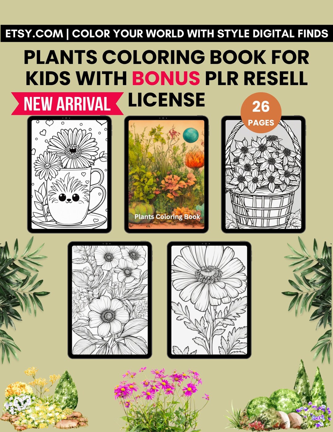 Plants Coloring Book for Kids With BONUS PLR Resell Rights Included - Etsy
