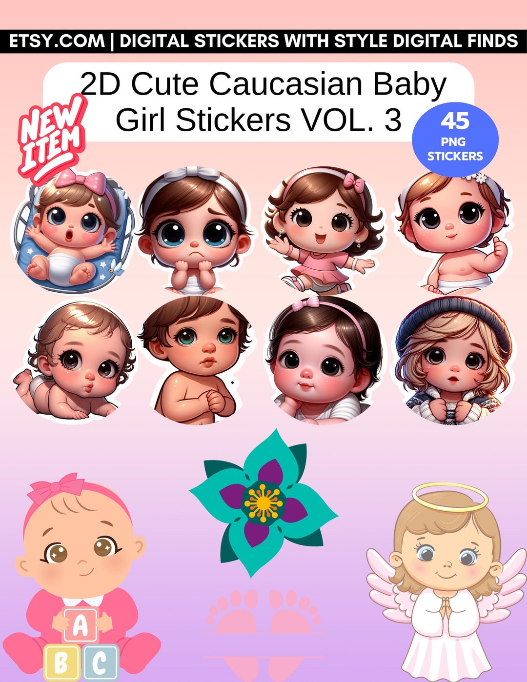 2D Cute Caucasian Baby Girl Stickers VOL. 3 - Vivid and Stunning Baby ...