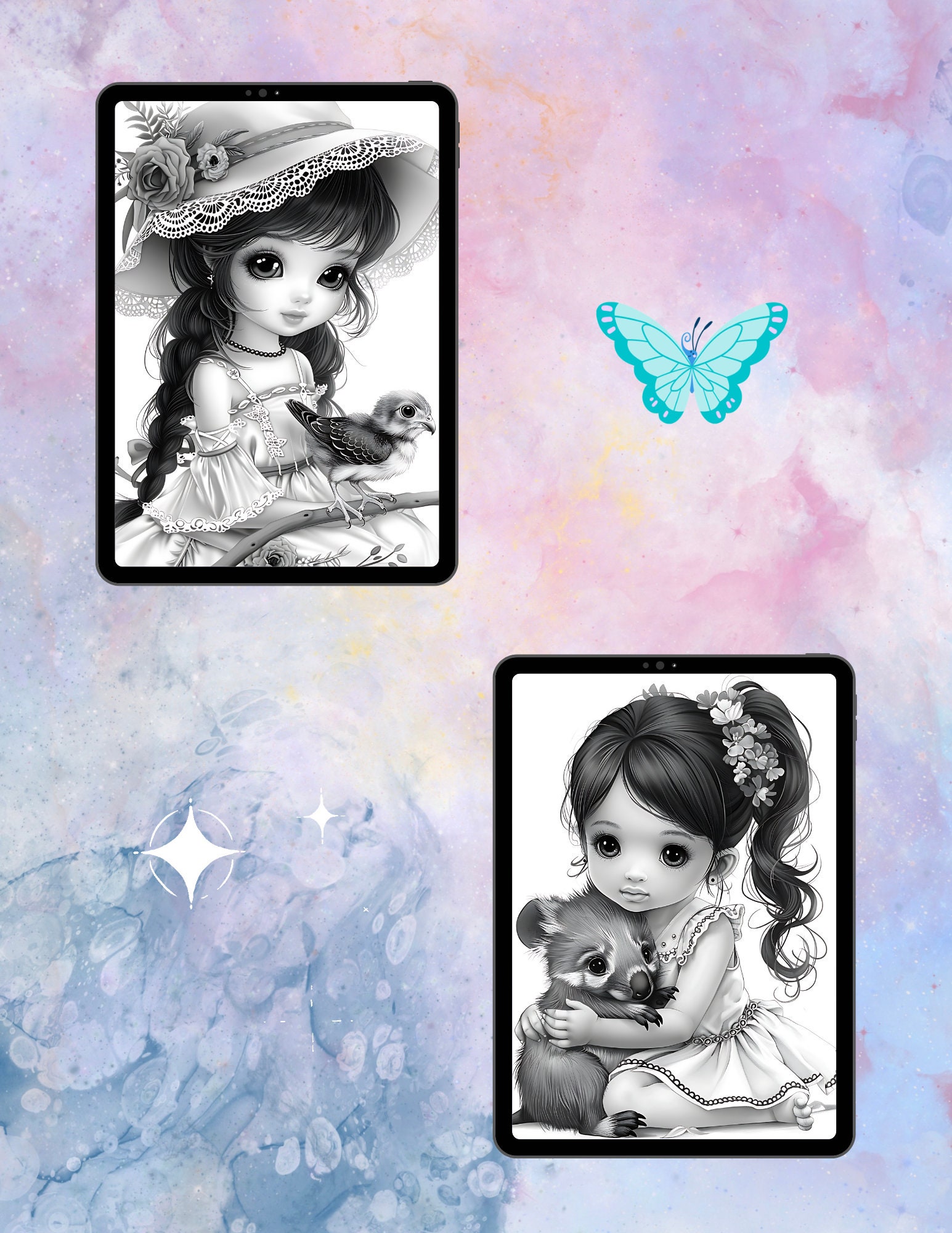 Cute Girls With Animals Coloring Pages Vol. 1 - Get 4 Files in PNG, JPG ...