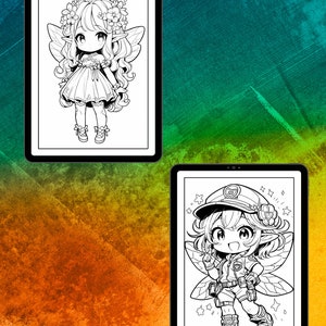 Chibi Fairy Girls Coloring Pages Part 2 (PNG & Canva) - Etsy