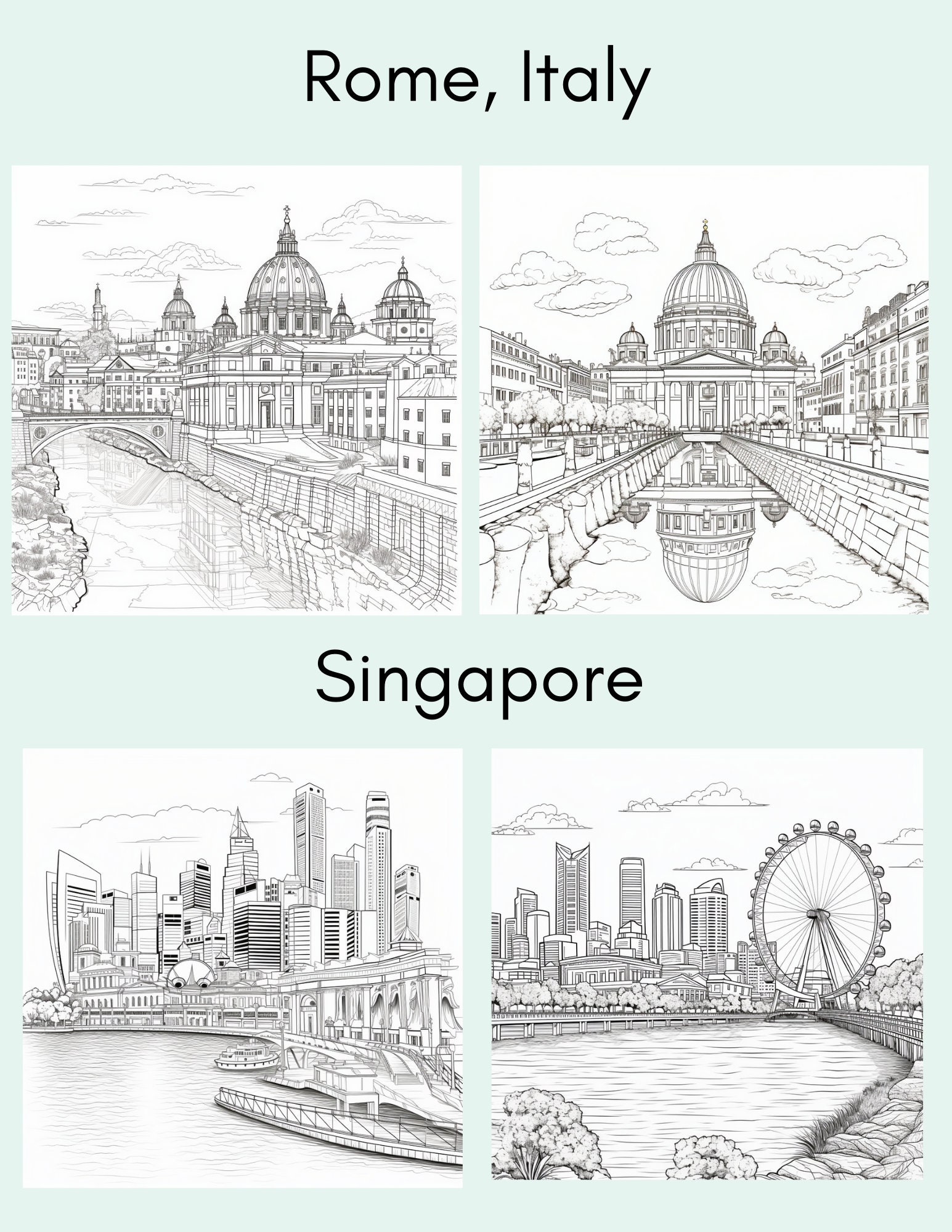 Architecture & Cities Around the World Coloring Pages for Adults With ...