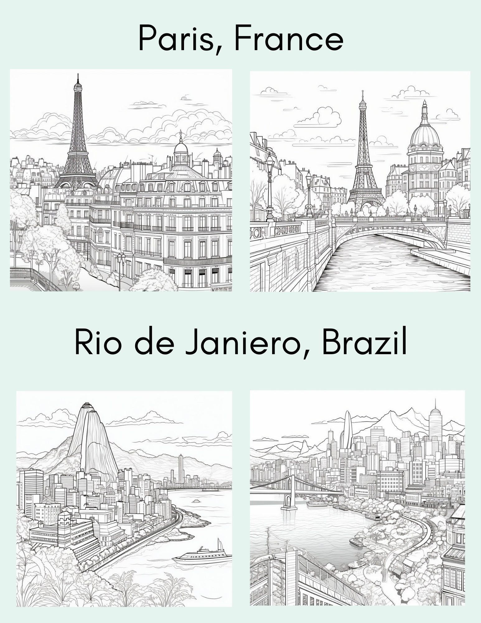 Architecture & Cities Around the World Coloring Pages for Adults With ...